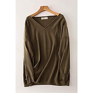 Ailaile Sweaters Womens V-Neck Long Sleeves Loose Pullover Ladies Sexy Merino Wool Tops Dark Camel