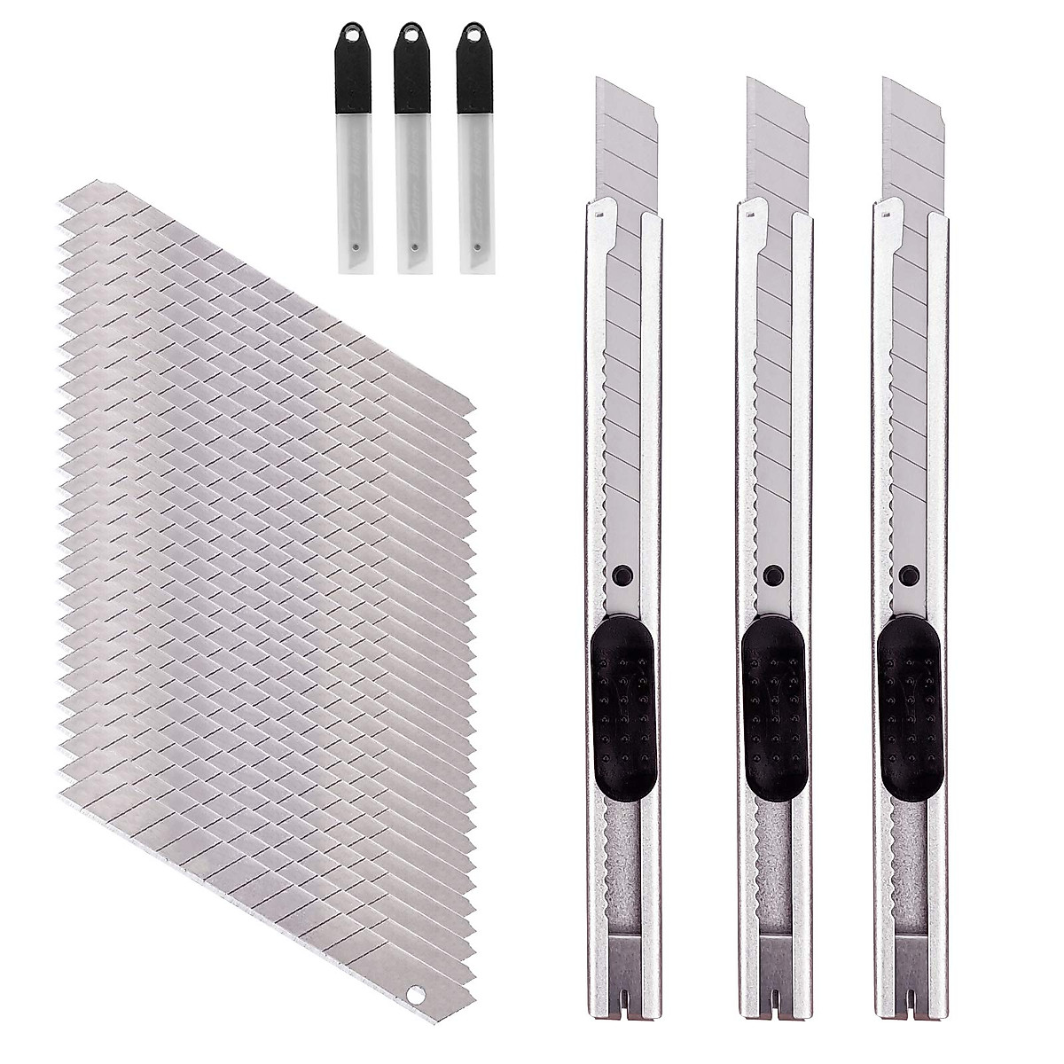 CCyanzi 9mm Stainless Steel Utility Knife with Snap off blades Replacement, Retractable Utility Knife Set, for Box Cutter, Vinyl Knife, Precision Knife