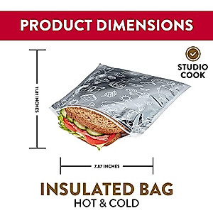 Studio Cook Insulated Bag- Reusable Thermos Bag for Snack and Sandwich, Reusable Hot and Cold Bags with Ziplock Closure, Thermal Lunch Bags for Kids, Insulated Silicone Food Container for Men