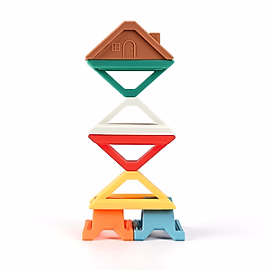 lofca Silicone Building Block Baby Educational Montessori Toy Toddler Stacking Sets House 7 Pieces