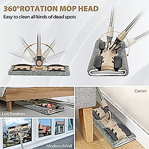 VAIIGO Professional Microfiber Hardwood Floor Mop, Flat Mops with 5 Pieces Reusable Washable Pads for Home and Office Wet or Dry Floor Cleaning (Sky Blue)