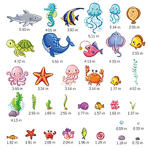 Glow in The Dark Cute Ocean Wall Decals, Under The Sea Life Fish Animals Stickers for Nursery, Removable Living Room Bedroom Bathroom Decoration