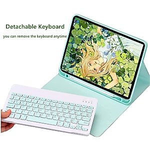 Keyboard Case with Mouse for iPad 10.2inch, Case for iPad 9th/8th/7th Gen/Air3/Pro10.5 with Keyboard and Mouse, Slim Candy Detachable Magnetic Keyboard with Pencil Holder (Sky Blue)