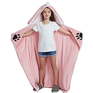 CASABACO Wearable Blanket Hoodie for Kids, Animal Hooded Blanket, Gift for Kids, Bunny Pink