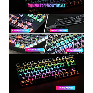 Type Writer Keyboard, Typewriter-Style Steampunk Mechanical Gaming Keyboards Blue Switch with 9 True RGB Backlight Modes and 87-Key Wired Keyboard with Spill-Resistant (Round Keycaps)