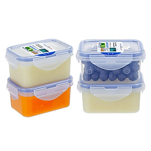 KIGI [4 PACK] 6.1OZ Small Plastic Food Storage Container Set Portion Control Mini Bento Box Leaf-proof To-go Container with Lids
