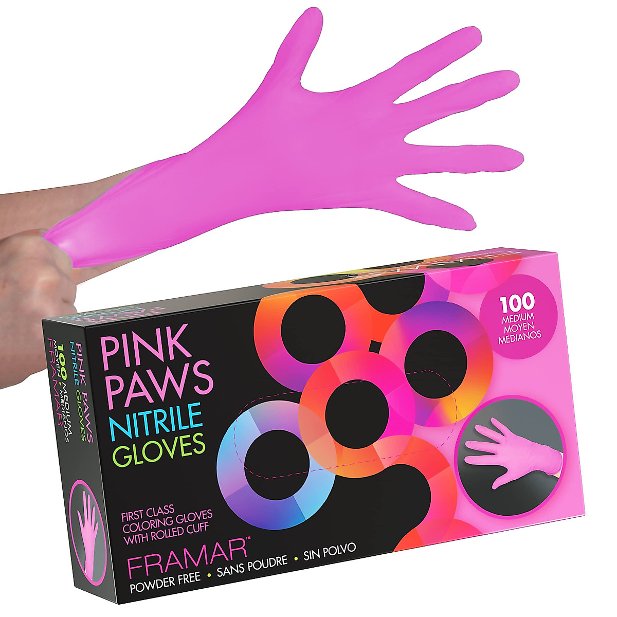 FRAMAR Pink Gloves Disposable Latex Free – Pink Nitrile Gloves Medium, Latex Free Gloves Medium, Plastic Gloves Disposable, Guantes de Nitrilo, Cleaning Gloves Medium, Non Latex Gloves Medium 100 Pk
