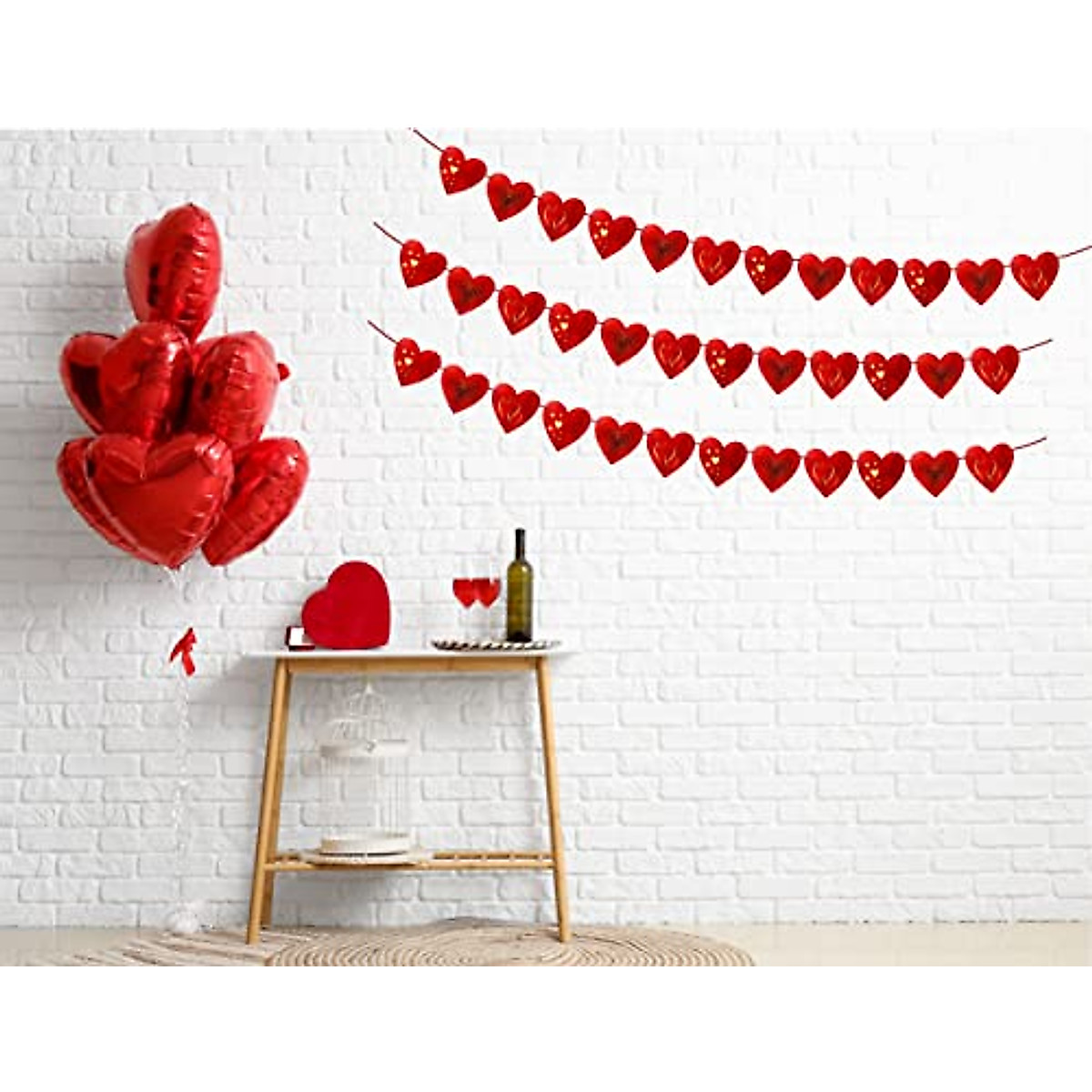 Easykart 36 Hearts Garland Red Gold Foiling Hearts Hanging String 3 Pack (Each 8.5ft) Anniversay Decorations Festival Birthday Home Windows Background Party Supplies