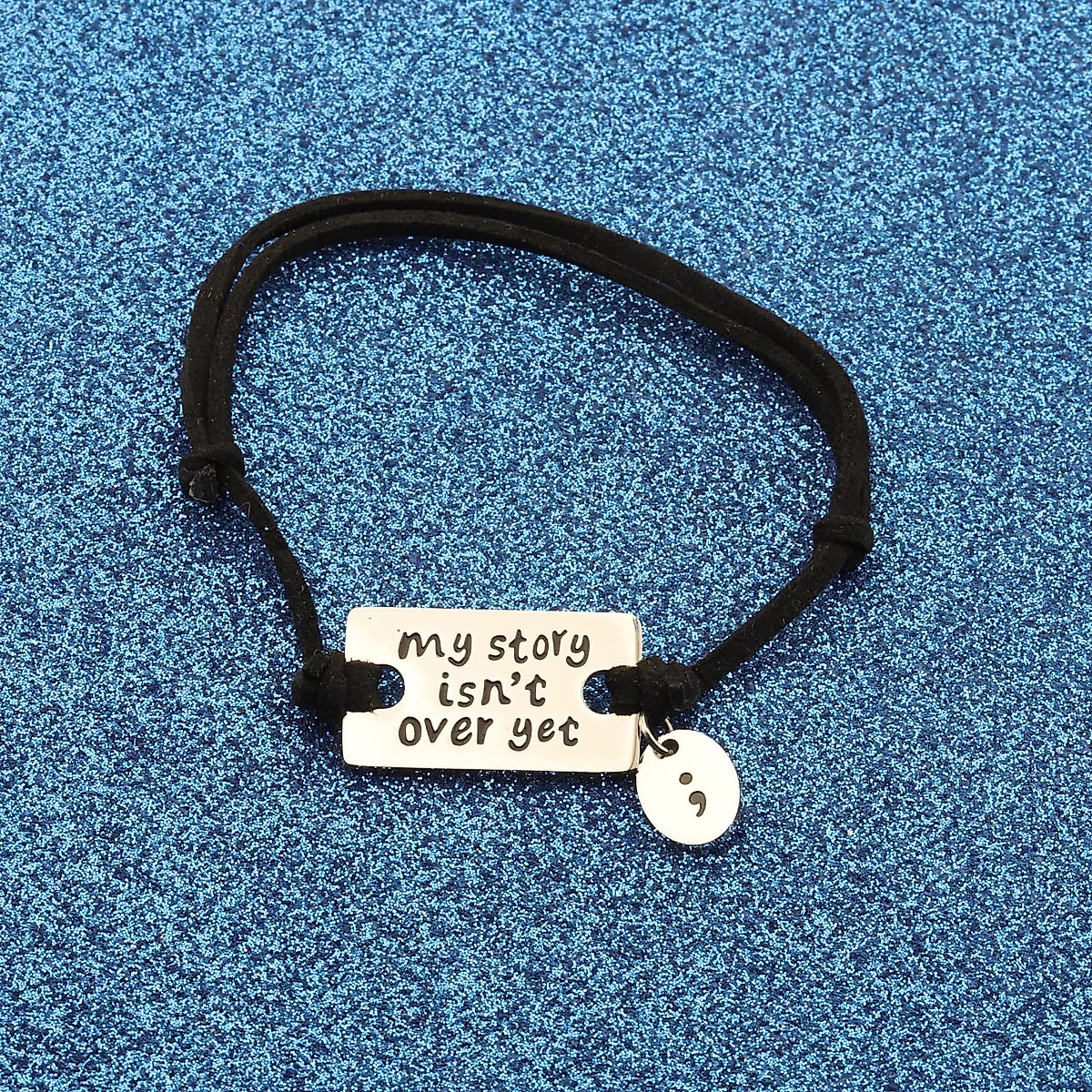 WUSUANED Semicolon Inspirational Bracelet Motivational Quote Jewelry Semicolon Charm Bracelet Gift For Women