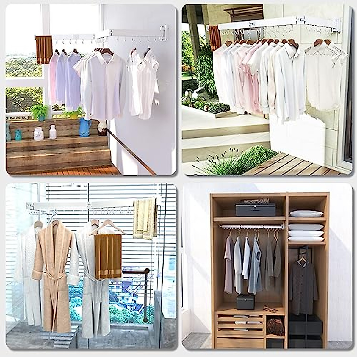 Clothes Drying Racks for Laundry, Clothes Drying Rack Foldable, Collapsible Clothes Drying Rack, Hanging Racks for Clothes, Wall Mounted, Tri Folding, Space Saver
