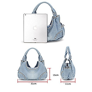 Donalworld Women Cute Flower Jeans Denim Tote Handbags Ltblue