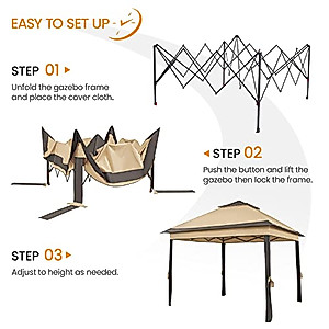 Yaheetech 11'x11' Pop Up Gazebo Outdoor Canopy Shelter Instant Pop Up Patio Gazebo Sun Shade Gazebo Canopy Tent with Double Tiers and Mesh Netting, for Lawn, Garden, Backyard and Deck (Khaki&Brown)