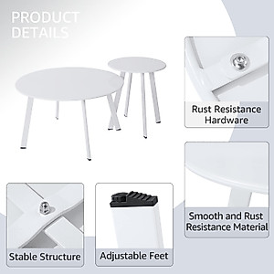 Meluvici Patio Coffee Table Set of 2, Weather Resistant Outdoor Round End Table, Nesting Tables for Living Room Balcony Office, White