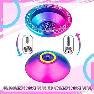 YOSTAR Yoyo T5 Overlord Unresponsive Yoyo for Kids/Adults, Dual Purpose Metal Yoyo Professional with Responsive Yoyo Bearing for Beginners + 12 Yoyo Strings + Yoyo Case Bag (Blue Pink Gradient)