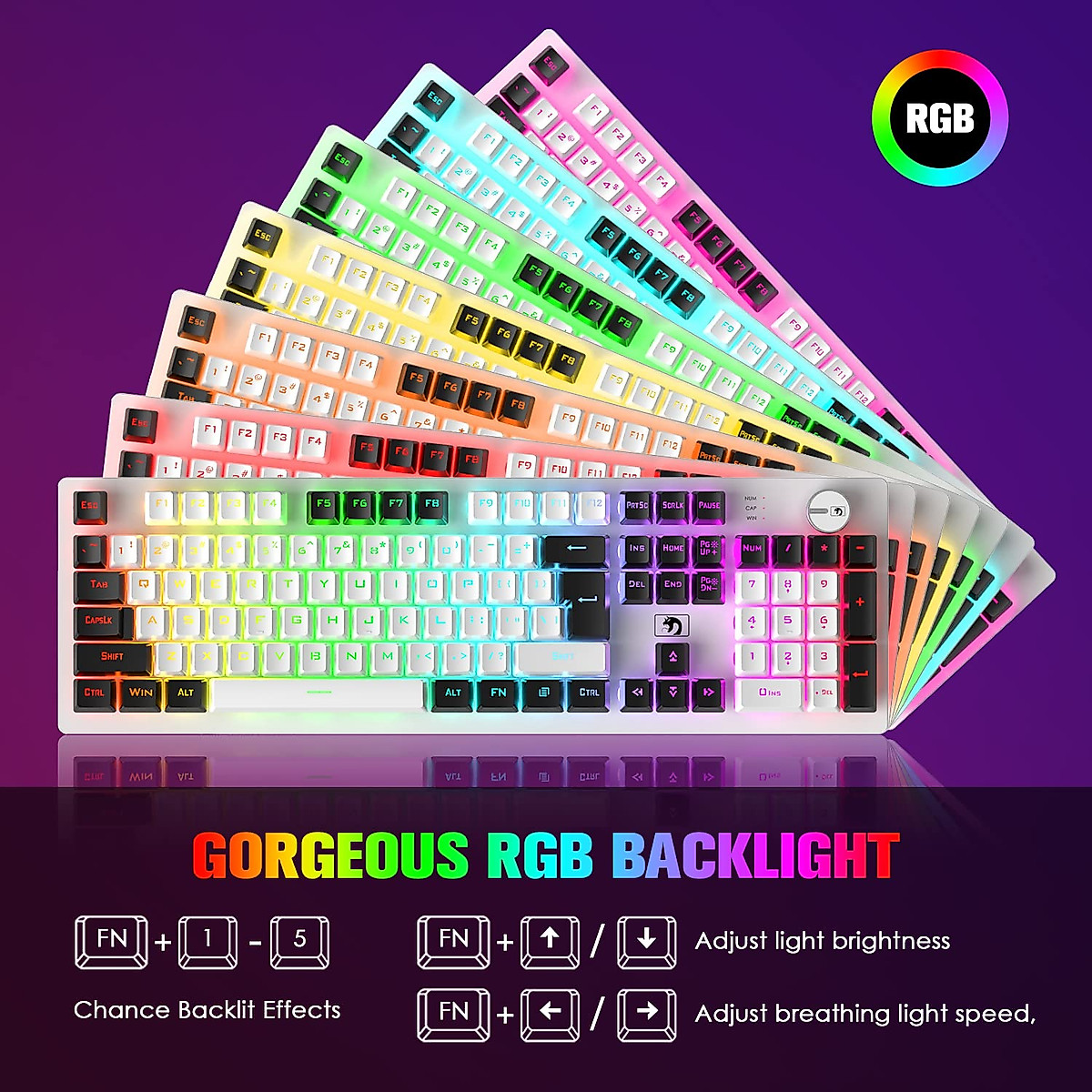 FELICON Rechargeable 2.4G Wireless Keyboard and Mouse Combo Suspended Keycap Mechanical Feel Backlit Gaming Keyboard & Mouse Adjustable Breathing Lamp for Laptop Computer and Mac