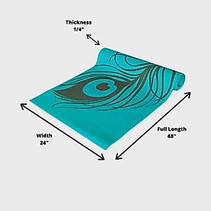 Wai Lana Yoga and Pilates Mat (Peacock Feather, Aqua)- 1/4 Inch Extra Thick Non-Slip Stylish, Latex-Free, Lightweight, Optimum Comfort