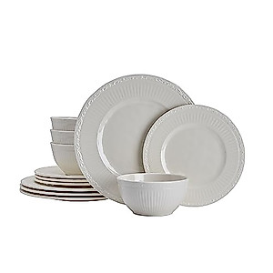 Mikasa Italian Countryside Melamine Outdoor Dinnerware Set, Service for 4, Cream, 12 Piece