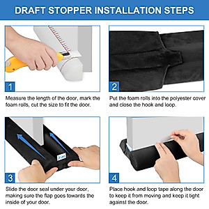 DCUINS Door Draft Stopper, 36 Inch Under Draft Guard Noise Blocker, Seal Bottom of Doors 30'' to 36'' Gap Filler up to 1.7'' Front Door Sweep, Machine Washable, Black