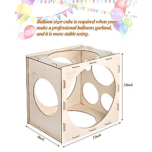 Aoibrloy Wood Balloon Sizer Box Cube, Balloon Size Measurement Tool for Creating Balloon Arches, Balloon Decoration and Balloon Column Stand (9 Holes)