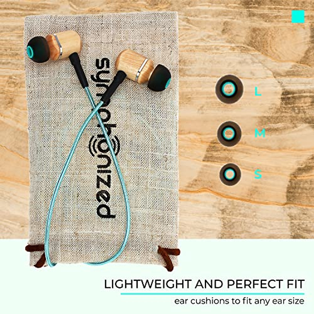Symphonized MTRX 2.0 Premium Wired Earbuds - Wood in-Ear Headphones with Microphone & Volume Control, Noise Isolation - Corded Ear Buds for Android - Earphones for Computer & Laptop (Turquoise)