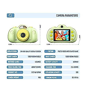 LKYBOA Green Children Camera，2.4Inch Children Digital Cameras for Girls Dual Lens for Year Old Boys Girls Outdoor