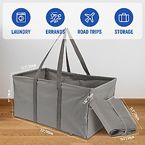 Collapsible Reusable Grocery Bags, Foldable Shopping Tote Bags with Handles, Large Utility Tote Bag with Handy Pockets, Sturdy Grocery Basket for Kitchen, Shopping, Laundry, Travel, Campout Grey
