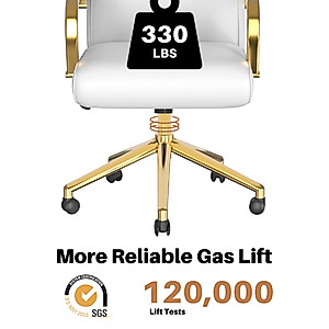 MUZII White Office Chair with Arms, High Back Executive Office Chair Big and Tall, PU Leather Office Desk Chair with Back Support, 360° Swivel Computer Desk Chair for Conference Room