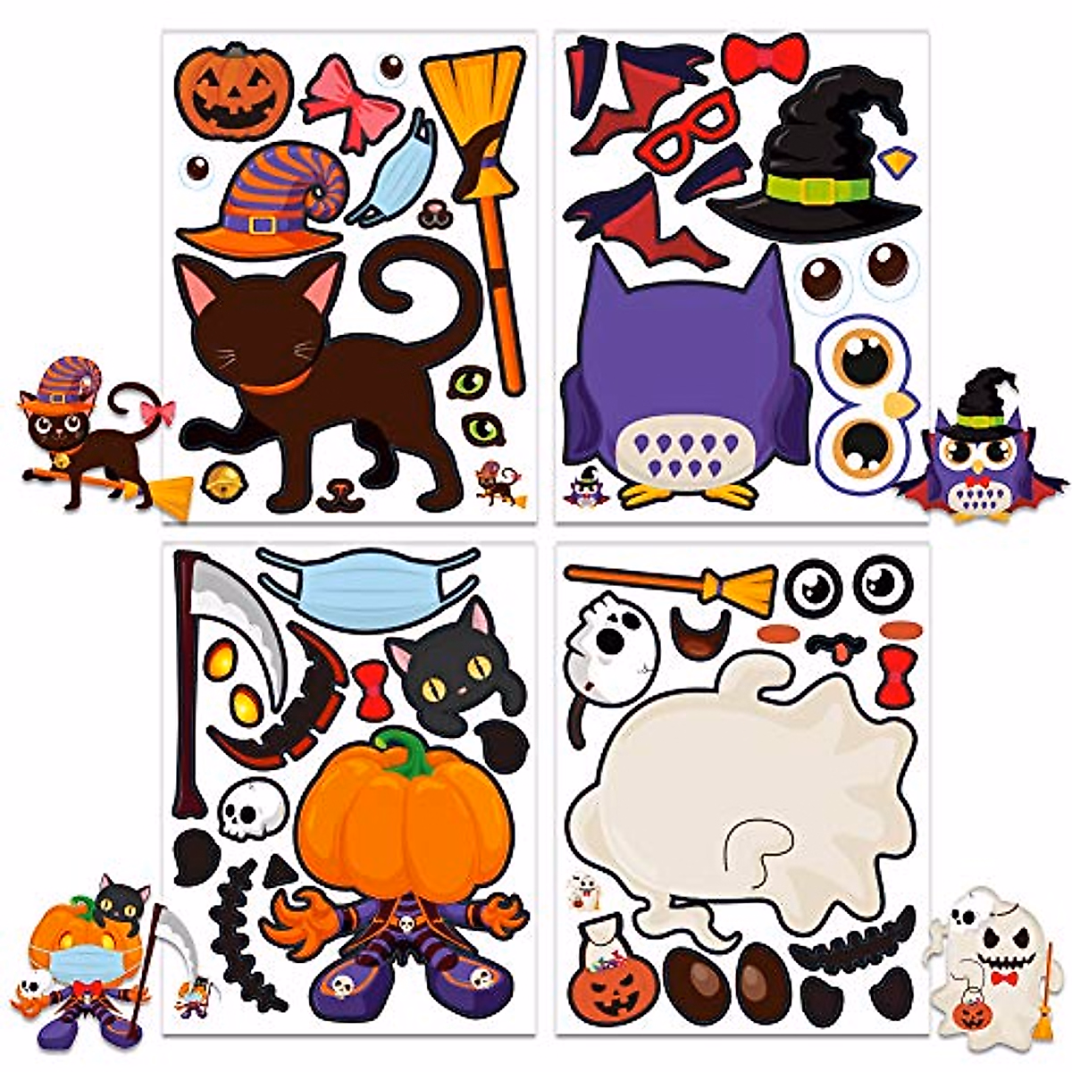 FaCraft Halloween Stickers for Kids,Make-a-Face Stickers,12 Sheets Make Your Own Stickers,Halloween Face Stickers for Halloween Party Games Favor Halloween Kids Treat Gift Party Supplies