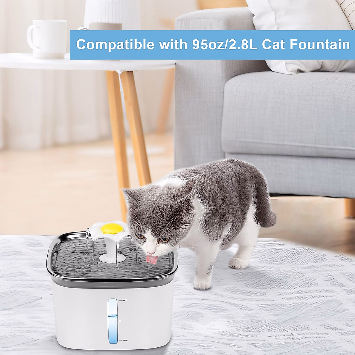 Bravelk Cat Water Fountain Filter, 16 Pack Replacement Filters & 16 Pack Replacement Pre-Filter Sponges for 95oz/2.8L Automatic Pet Fountain Cat Water Fountain Dog Water Dispenser