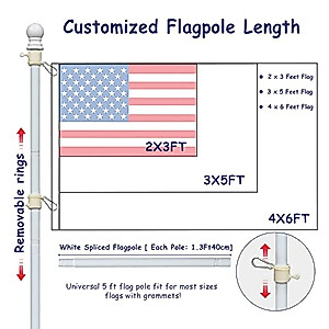 HOSKO White Flag Pole - 5ft Tangle Free Flag Pole Kit for 3x5 Flags, 1 inch Stainless Steel Flag Pole for House Outdoor Porch Decoration