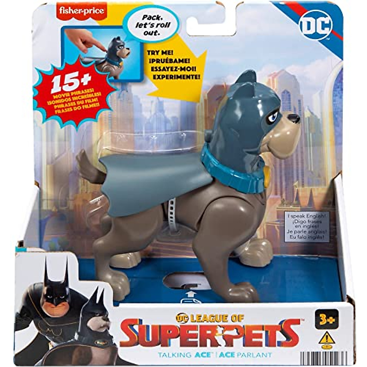 Fisher-Price DC League of Super-Pets Toy Talking Ace Poseable Figure with Sounds and Phrases for Preschool Kids Ages 3+ Years