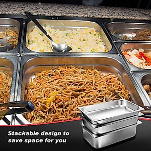 6 Pack Stainless Steel Steam Table Pan Full Size Hotel Pans 20.8"L x 12.8"W Commercial Food Pan Catering Food Pan for Hotel Canteen Restaurant Office Cafeteria Family Events, 3 Diverse Depths