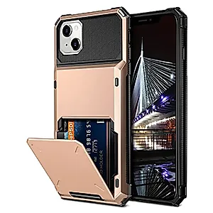 Vofolen Case for iPhone 13 Case Wallet 4-Card Holder ID Slot Flip Door Hidden Pocket Anti-Scratch Dual Layer Hybrid TPU Bumper Armor Protective Hard Shell Back Cover for iPhone 13 6.1 Rose Gold