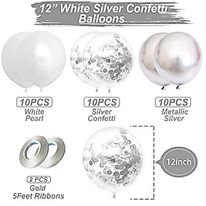 Silver Happy Birthday Balloons Banner White And Silver Confetti Balloons for Birthday Party Decorations