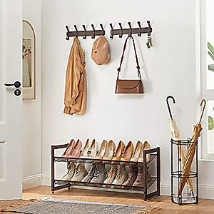 SONGMICS Shoe Rack, 2-Tier Stackable Shoe Storage Shelf, Flat or Angled Shoe Organizer, Metal Shoe Tower Stand for Closet Entryway, Bronze