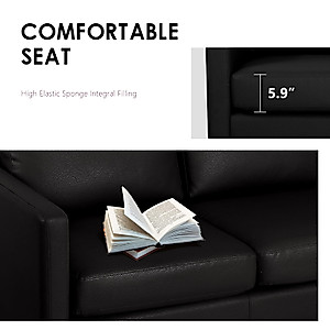 MAGIC UNION PU Leather Convertible Sectional Couch Sofa, Grey L-Shape Sectional Sofa with Chaise Reversible, 3-Seat Modern Linen Fabric Small Couches for Living Room (Black)