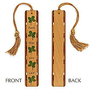 4 Leaf Lucky Clover (Faith Hope Love Luck) Wooden Bookmark with Tassel - Also Available with Personalization - Made in The USA