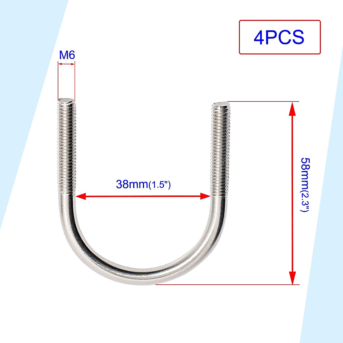 Aopin Round U-Bolts 1-1/2 inch 38mm M6 Inner Width 304 Stainless Steel 8pcs Self-Locking Nylon Insert Hex Nuts Flat Washers for Car/Motorhome/Sailing Trailer Replacement Part and Accessorie 4Pack