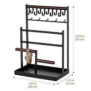 ProCase Jewelry Organizer Stand Necklace Organizer Earring Holder Mothers Day Gift, 6 Tier Jewelry Stand Necklace Holder with 15 Hooks, Jewelry Tower Display Rack Storage Tree -Black