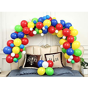 Carnival Circus balloons Arch 127pcs Arch Garland (Dark Blue .Red.Green.Yellow.White.)Tying Tools+Decorating Strip+points stickers+Flower Clips+Ribbon Shower Wedding Birthday Graduation Anniversary Party Background Decorations