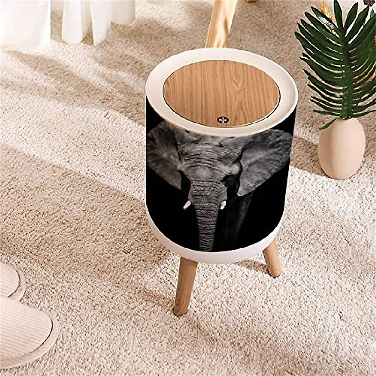 KCDCYCZEAL Small Round Trash Can Monochrome Portrait Elephant Recycle Bins with Press Top Lid Dog Proof Wastebasket for Kitchen Bathroom Bedroom Office 7L/1.8 Gallon