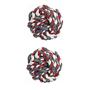 MPP Rope Dog Ball Toy 3.75 Inch Durable Dental Flossy Tough Chew Choose Quantity (4 Ball Toys)