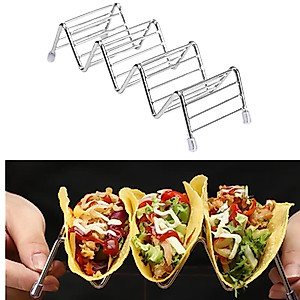 Stainless Steel Taco Holder Stand for 3-4 Tacos Each, Wider Metal Tortilla Tray Holder Rack for Serving Tacos Plates, Taco Shell Mold
