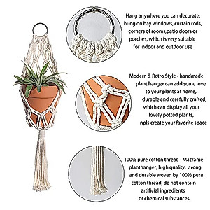 Boho Macrame Plant Hangers - Handmade Hemp Rope Hanging Baskets for Indoor Plants with Ceiling Hooks, Bohemian Home Decor Outdoor Wall Art