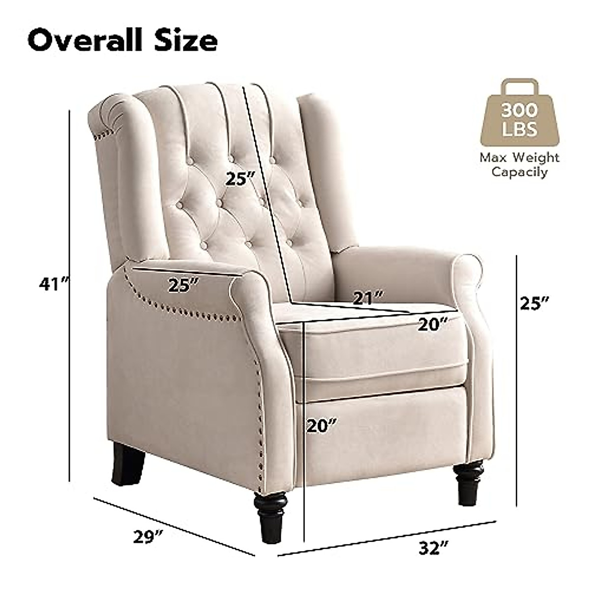 Phoenix Home Elizabeth Push Back Chair Recliner, Beige