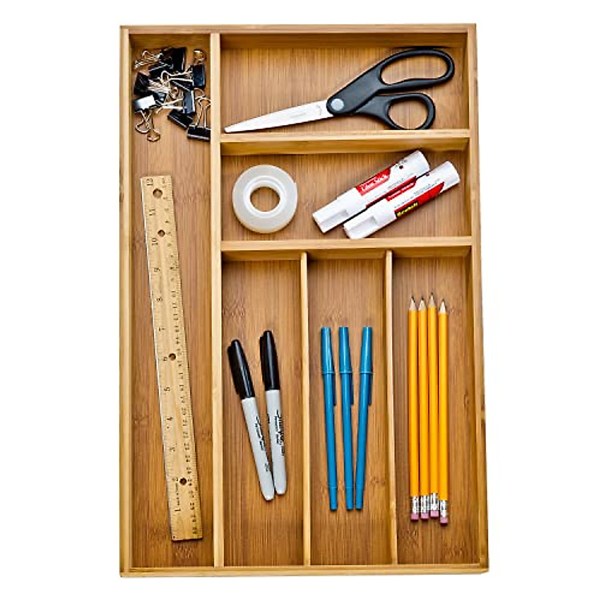 Seville Classics Bamboo Eco-Conscious Organizer Tray Kitchen Home Office Pantry Junk Drawer Utensils, Flatware, Silverware, Cutlery, Pens, (Large)