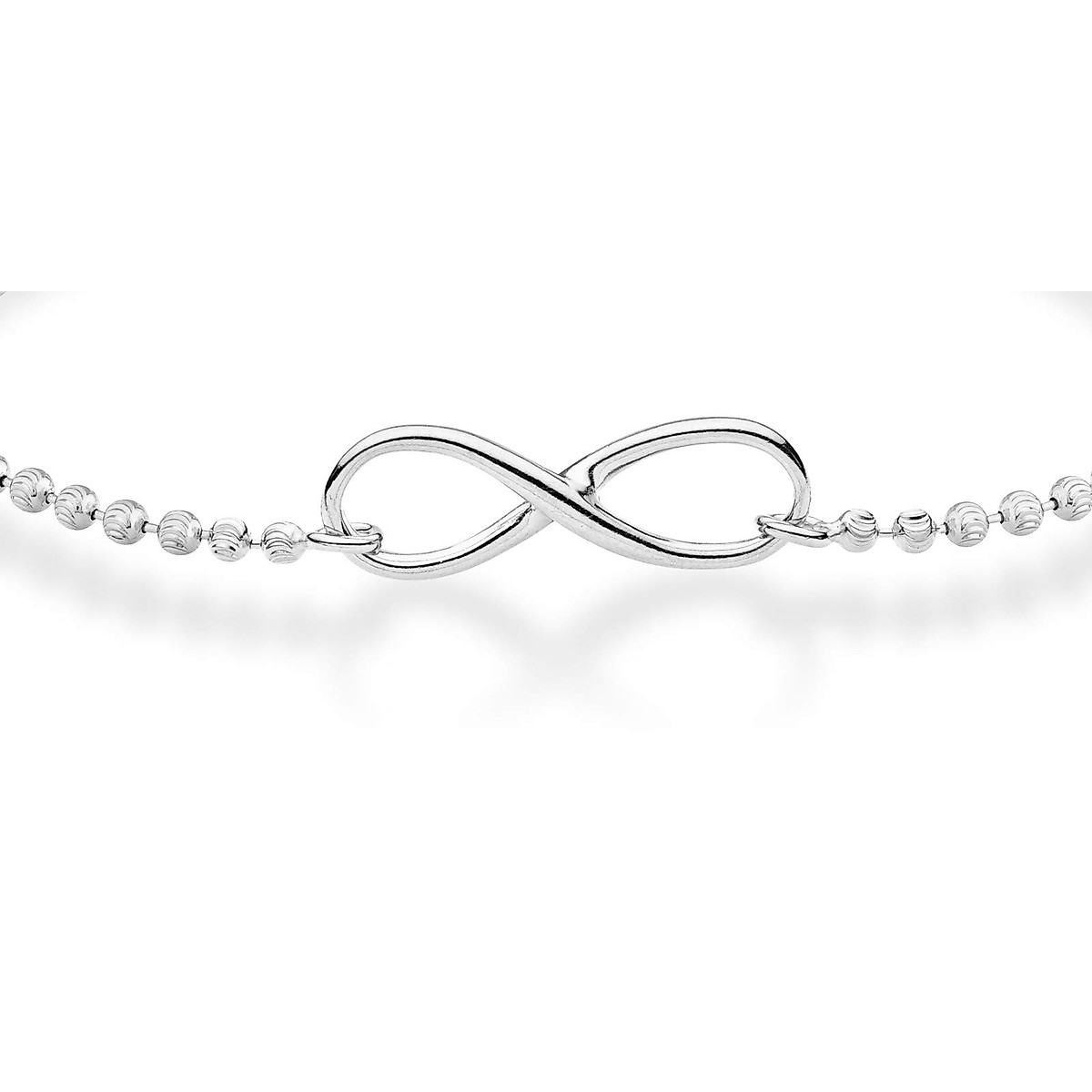 Miabella 925 Sterling Silver or 18Kt Yellow Gold Over Silver Infinity Adjustable Bolo Beaded Ball Chain Bracelet for Women, Made in Italy (Sterling Silver)