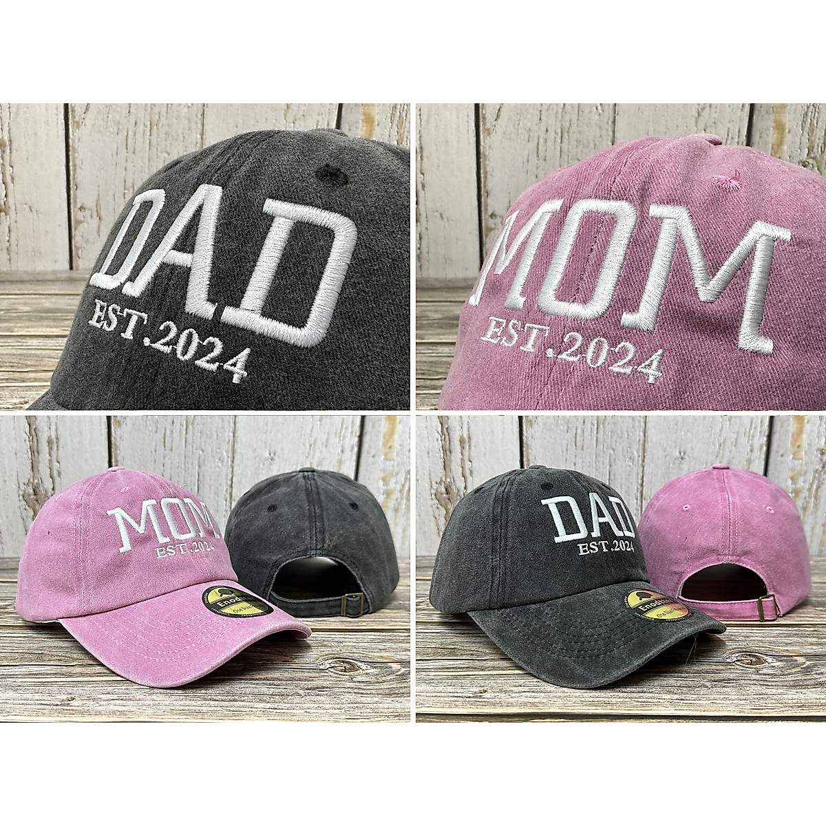 Enodtter Embroidered Dad Mom EST 2024 Hats for Men Women, Mr Mrs Hubby Wifey Mama & Papa Matching Baseball Cap, Anniversary Wedding Gifts