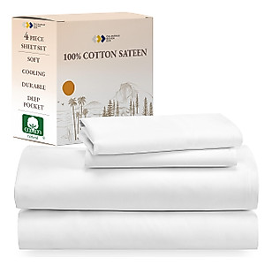 California Design Den Soft 100% Cotton Sheets King Size Bed Sheets Set with Deep Pockets, 4 Piece King Bedding Set for White Sheets, Cooling Sheets with Sateen Weave (White)