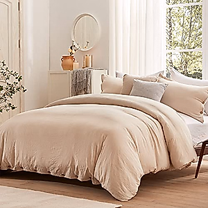 NexHome Beige Duvet Cover Sets King Size 3 Piece Double Brushed Microfiber King Duvet Cover with Button Closure & Corner Ties 1 King Breathable and Soft Duvet Cover 104x90 inches + 2 Pillow Shams